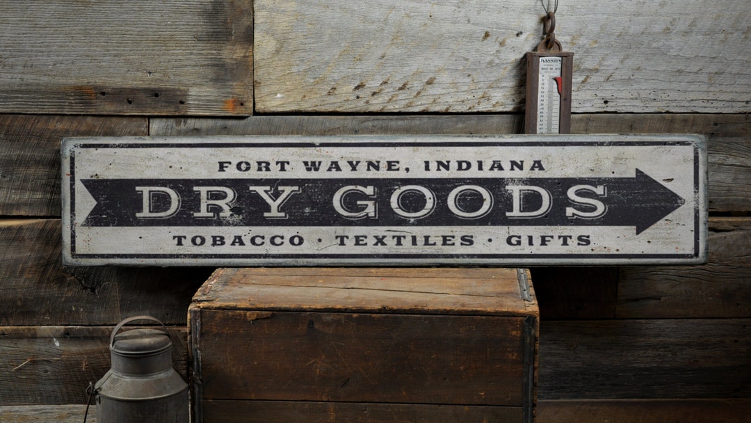 Dry Goods Arrow Wood Sign, Custom Store Location Name City State Sign ...
