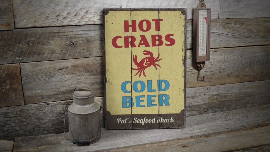 Hot Crabs Signs, Wooden Cold Beer Sign, Hot Crab Sign, Crab Decor ...