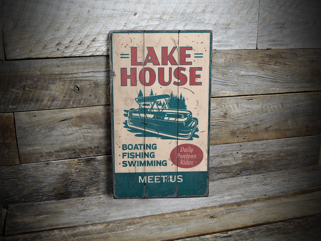 Lake House Sign, Rustic Home Decor, Pontoon Rides Sign, Wooden Lake ...