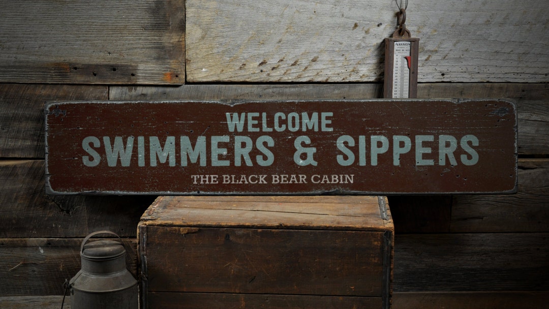 Welcome Swimmers & Sippers Wood Sign, Custom Beach Lover Gift, Ocean ...
