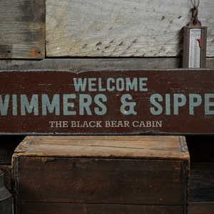 Welcome Swimmers & Sippers Wood Sign, Custom Beach Lover Gift, Ocean ...