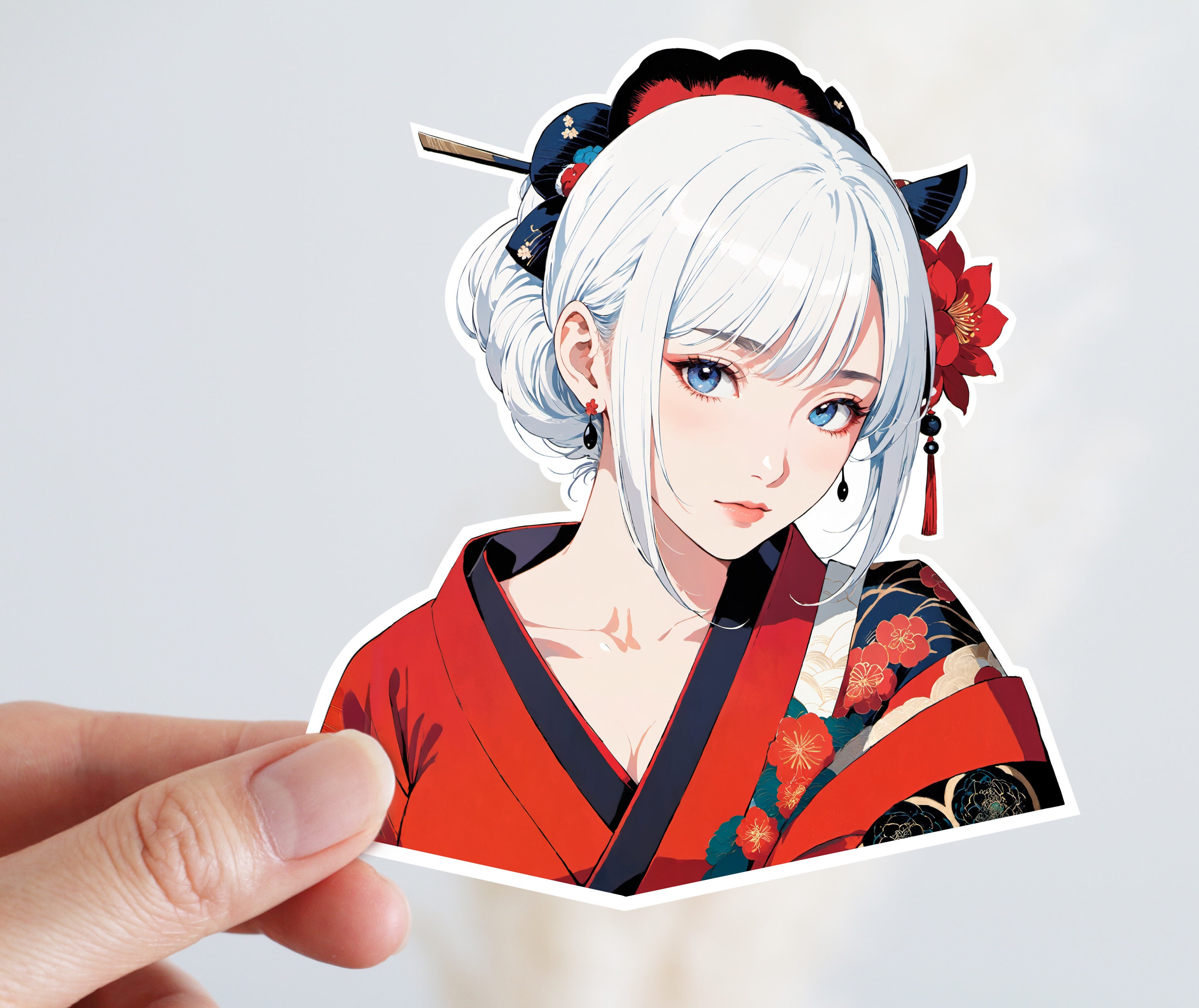 Anime Girl Sticker Kimono Decal Durable Vinyl Decals for Laptops ...