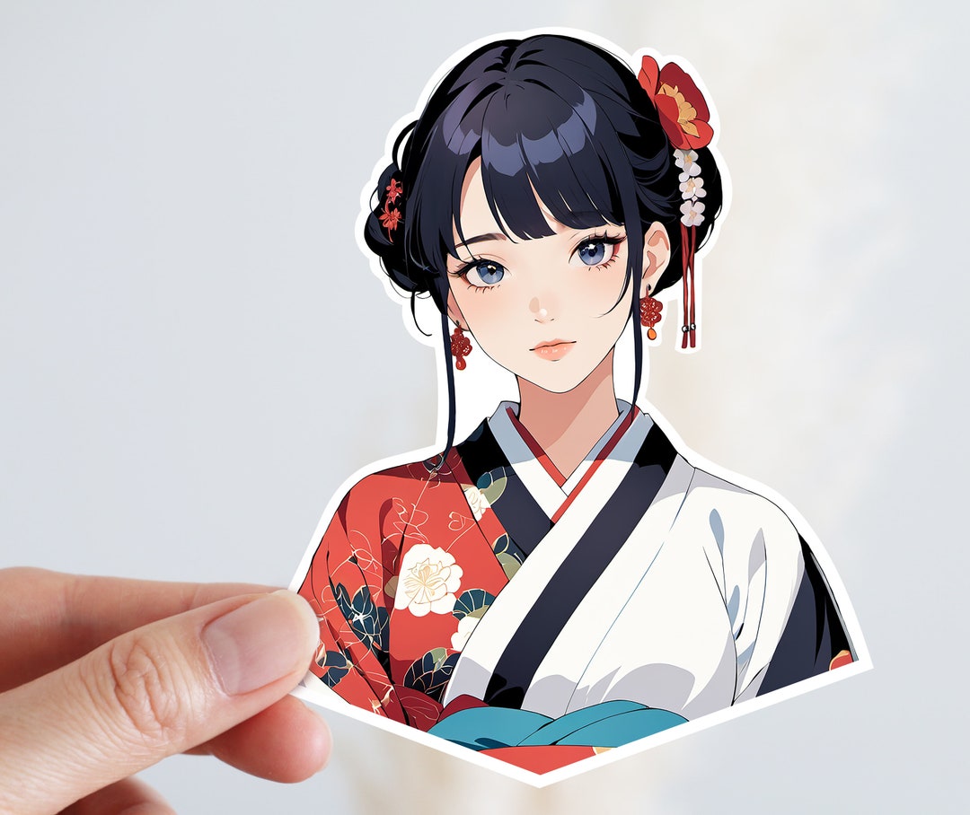 Anime Girl Sticker Kimono Decal Durable Vinyl Decals for Laptops ...