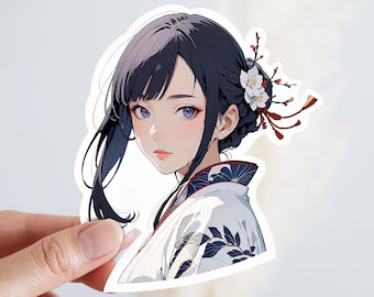 Anime Girl Sticker Kimono Decal Durable Vinyl Decals for Laptops ...