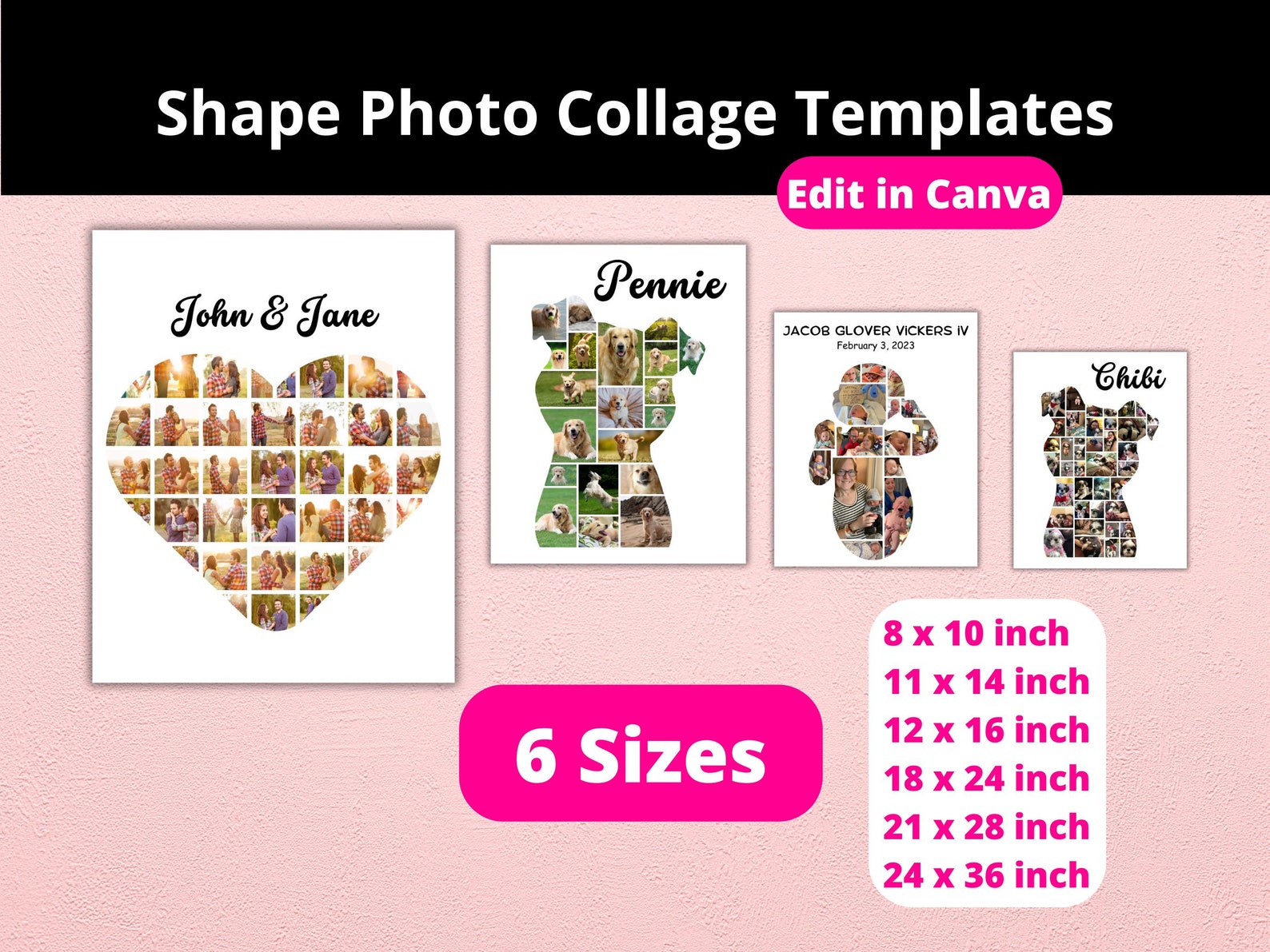 Unique Photo Collage Template Bundle, Editable Photo Display Template ...