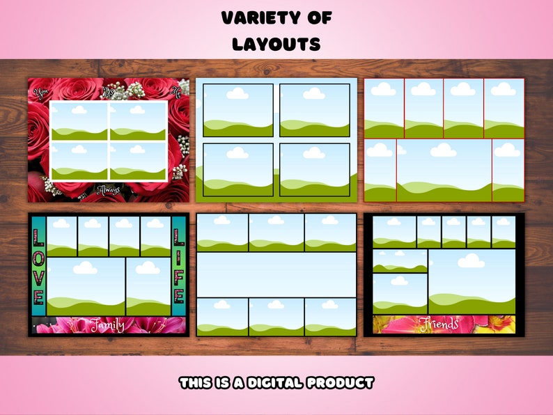 Printable Photo Book Pages, 11 X 8.5 Picture Layouts, Easy Drag and ...