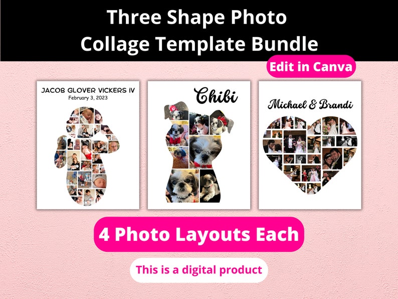 Unique Photo Collage Template Bundle, Editable Photo Display Template ...