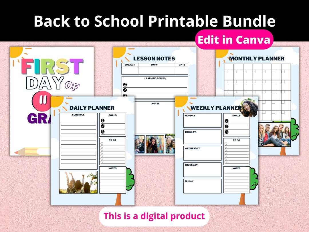 Back to School Printable Bundle, Editable Planner With Photos, First ...