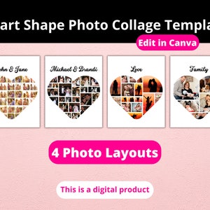 Heart Photo Collage Template, Printable Love Poster, Heart Shape Photo ...