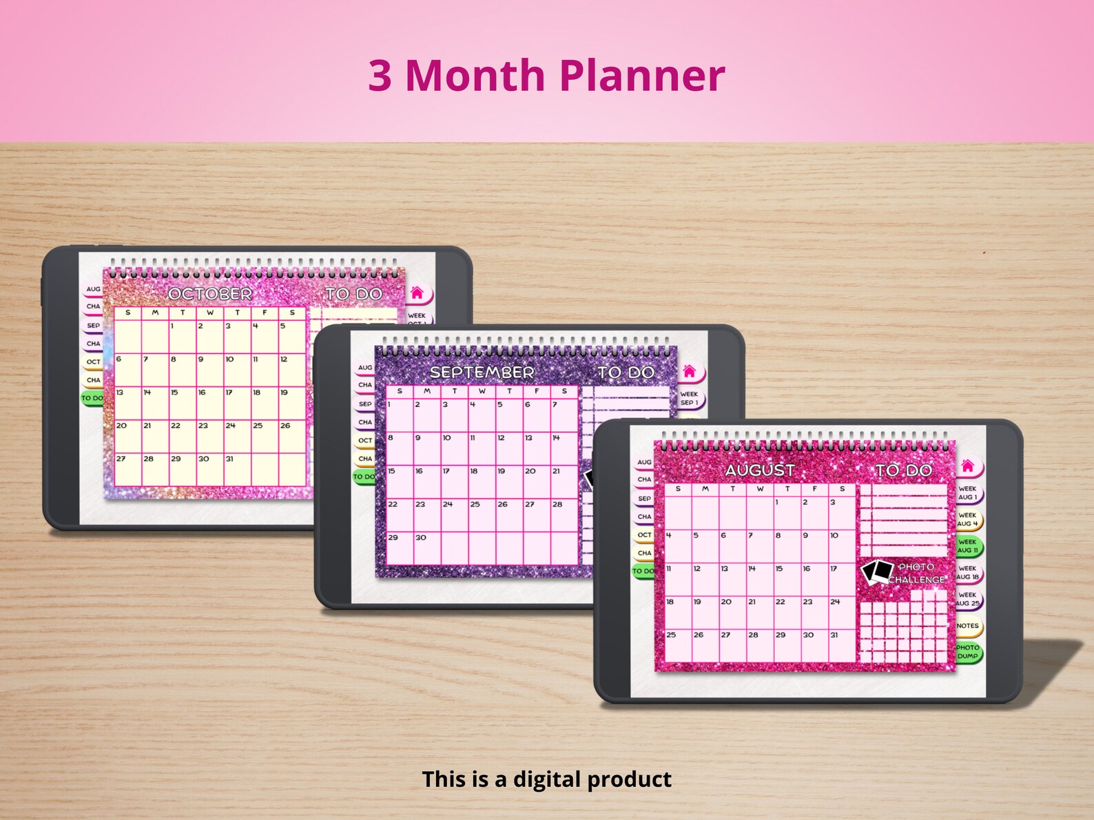 Digital Planner Template PLR, Photo Challenge Planner, Editable 3 Month ...