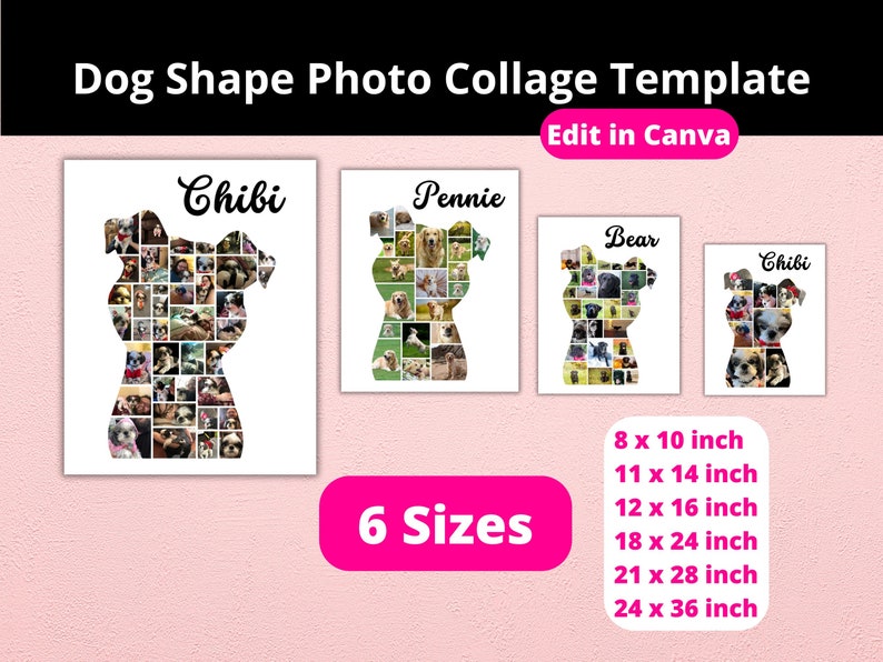 Dog Photo Collage Template, Printable Dog Poster, Editable Dog Shape ...