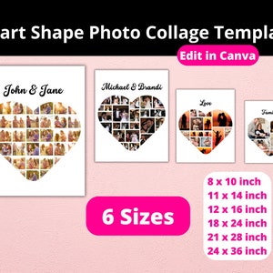 Heart Photo Collage Template, Printable Love Poster, Heart Shape Photo ...