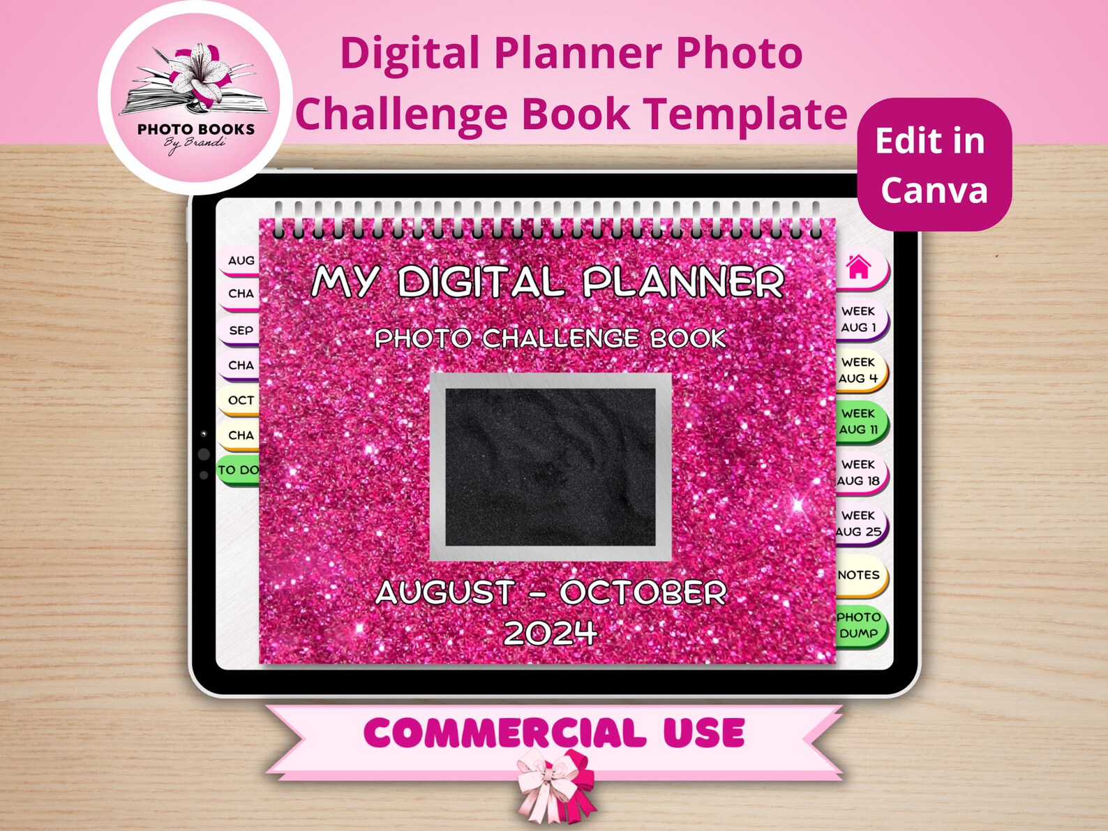 Digital Planner Template PLR, Photo Challenge Planner, Editable 3 Month ...