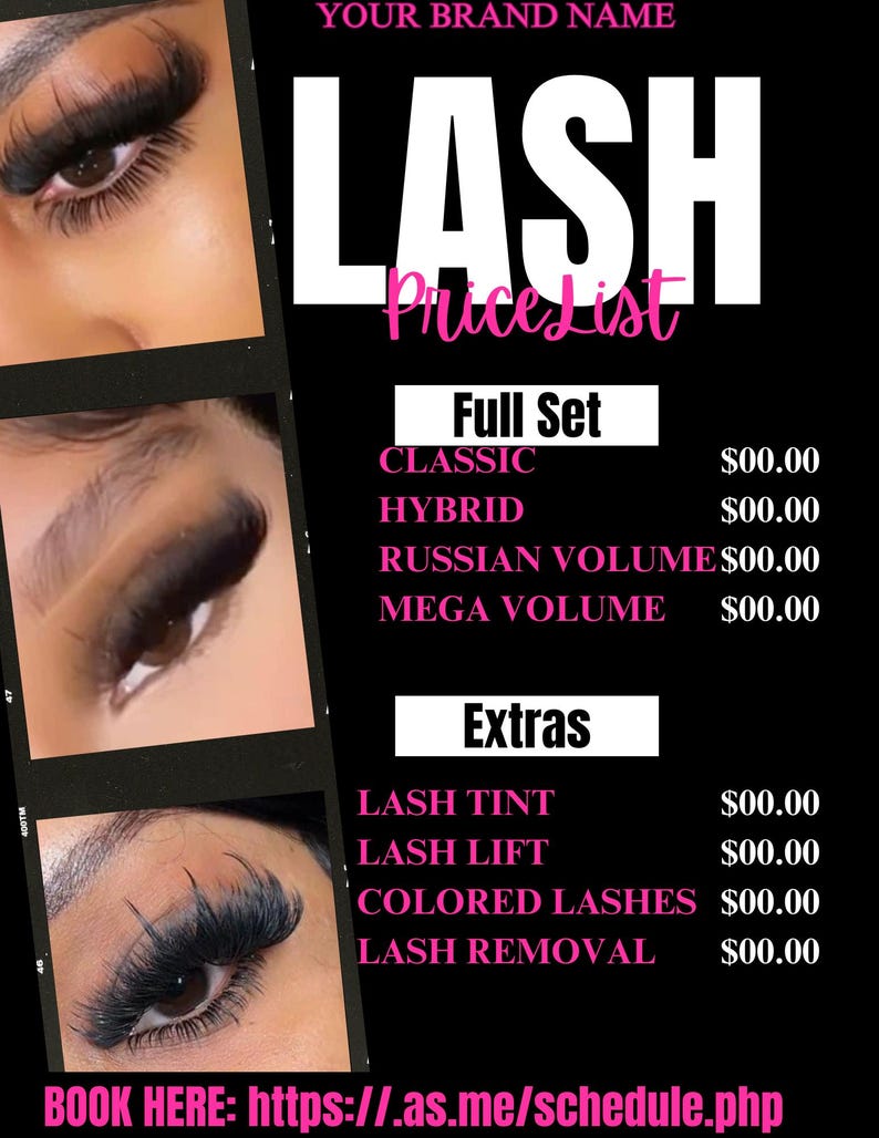 Lash Price List Template DIY Lashes Extensions Appointments Beauty ...