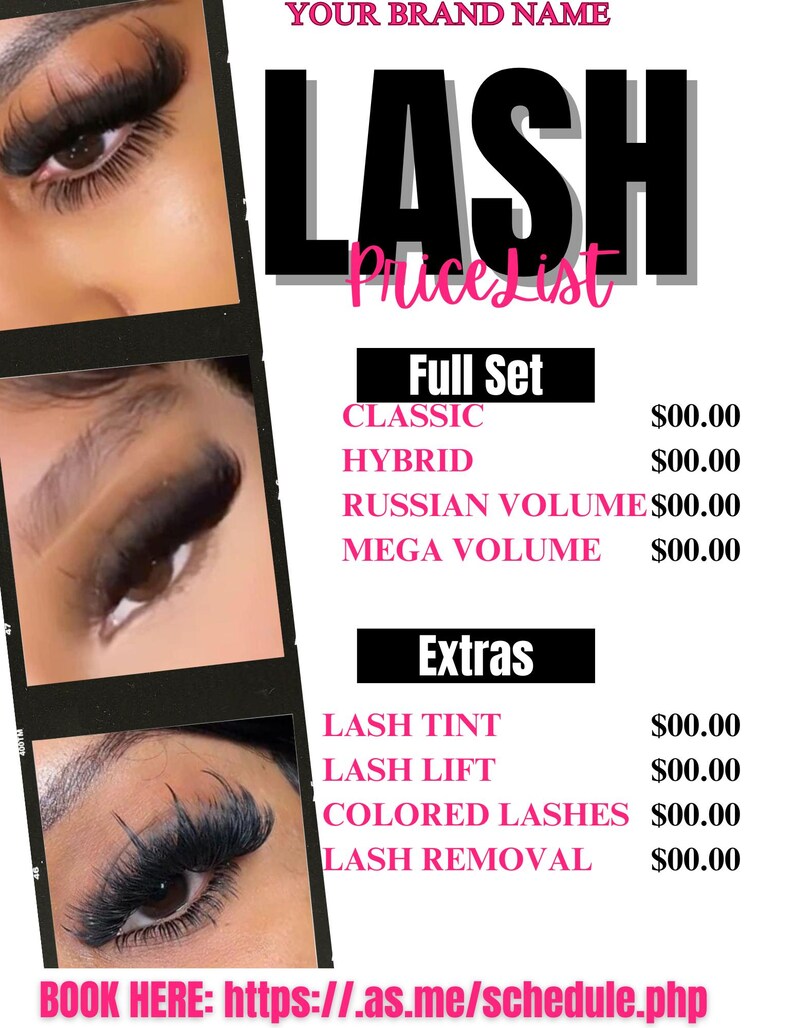 Lash Price List Template DIY Lashes Extensions Appointments Beauty ...
