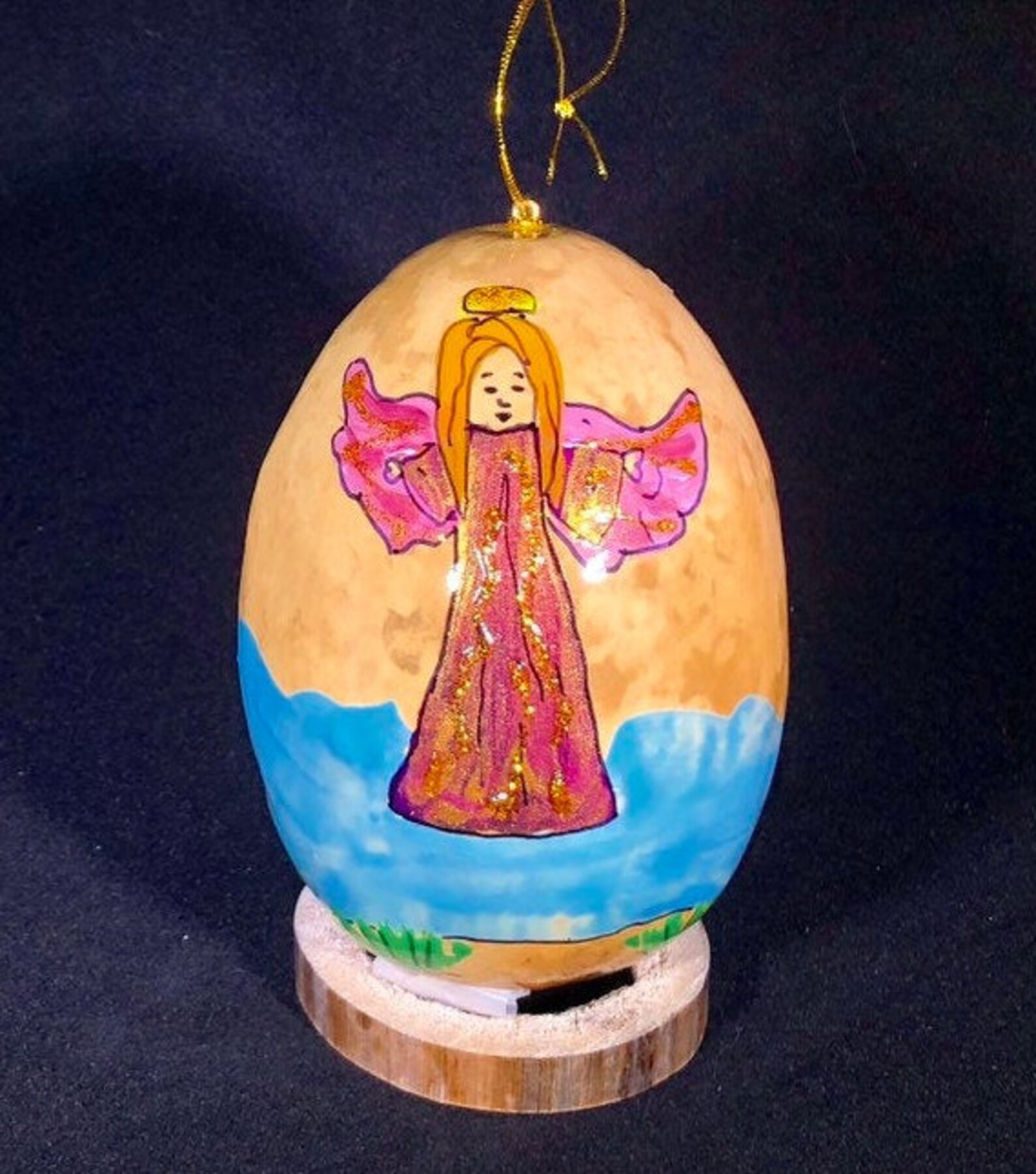 Pink Angel. Hand-painted Gourd Christmas Ornament by Artist Sandy Short ...
