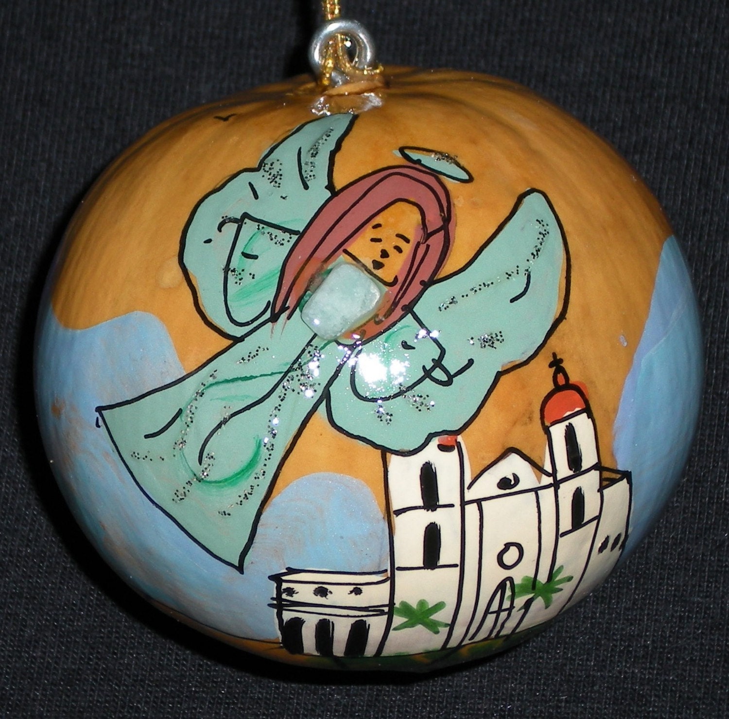 Turquoise Angel Hand Painted Gourd Christmas Ornament by Sandy Short ...