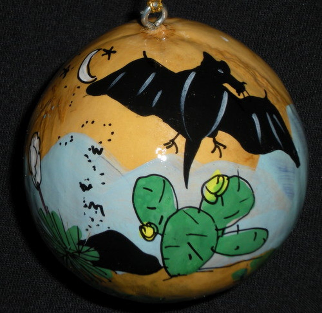Mexican Free Tail Bat Hand-painted Gourd Christmas Ornament Santa Fe ...