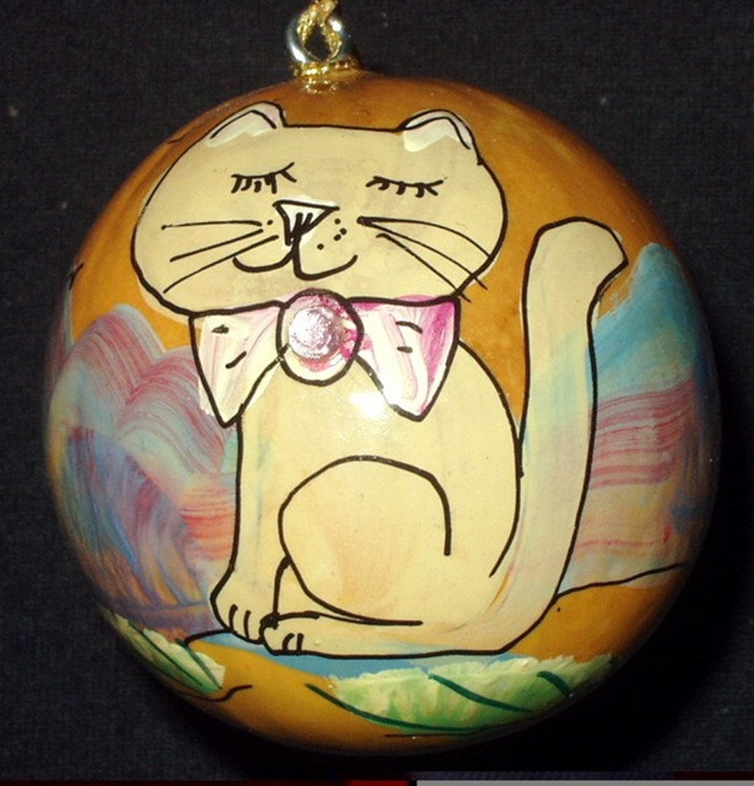 Tan Kitty Gourd, Hand Painted Gourd Christmas Ornament by Santa Fe, New ...