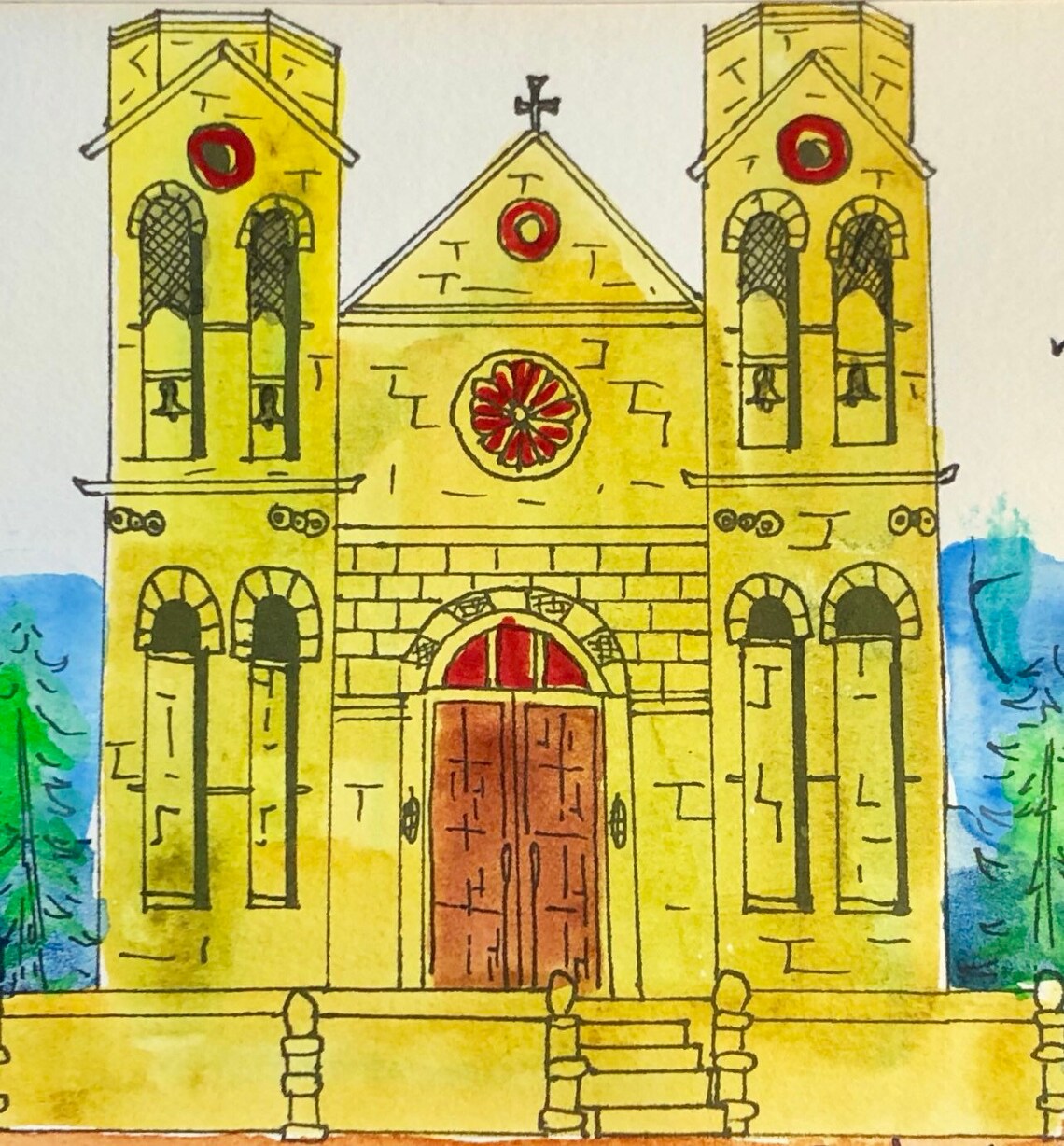 Cathedral Basilica of St Francis of Assisi, Santa Fe, NM Watercolor ...