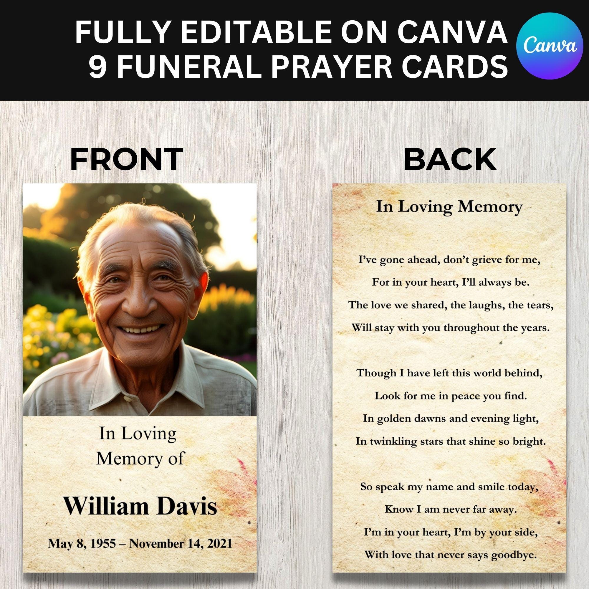 Funeral Prayer Card Template | Memorial Prayer Card | Funeral Card ...
