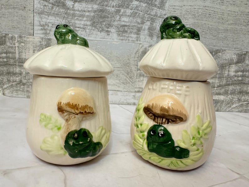 Vintage Frog & Mushroom Coffee Jar and Sugar Bowl Canister With Lids ...