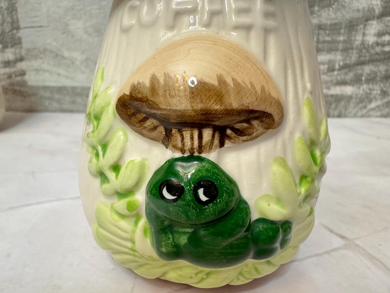 Vintage Frog & Mushroom Coffee Jar and Sugar Bowl Canister With Lids ...