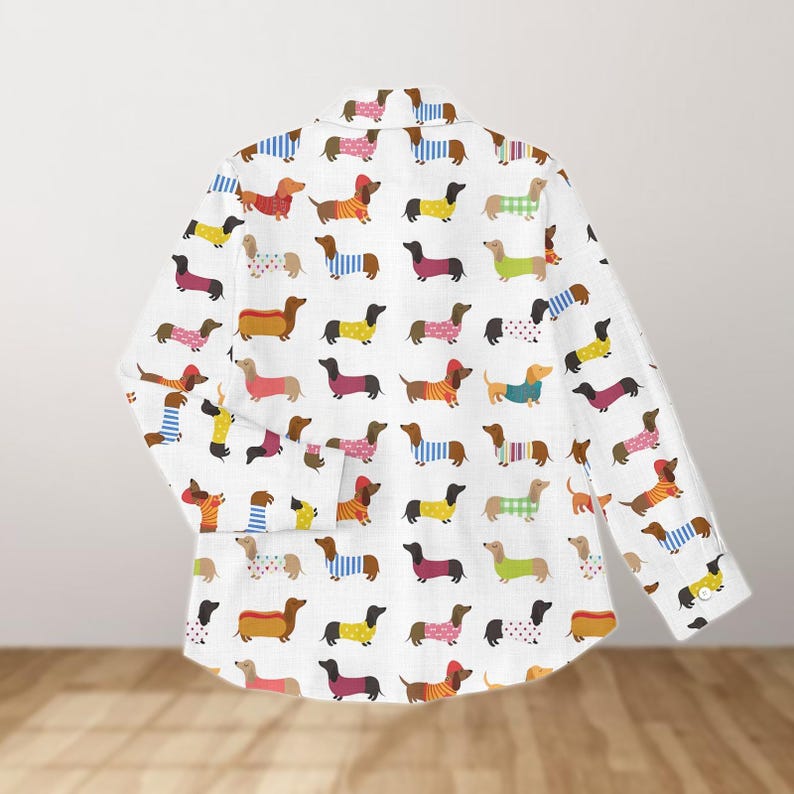 Dachshund Dog Linen-look Shirt, Sausage Dog Blouse Shirt, Pet Women ...