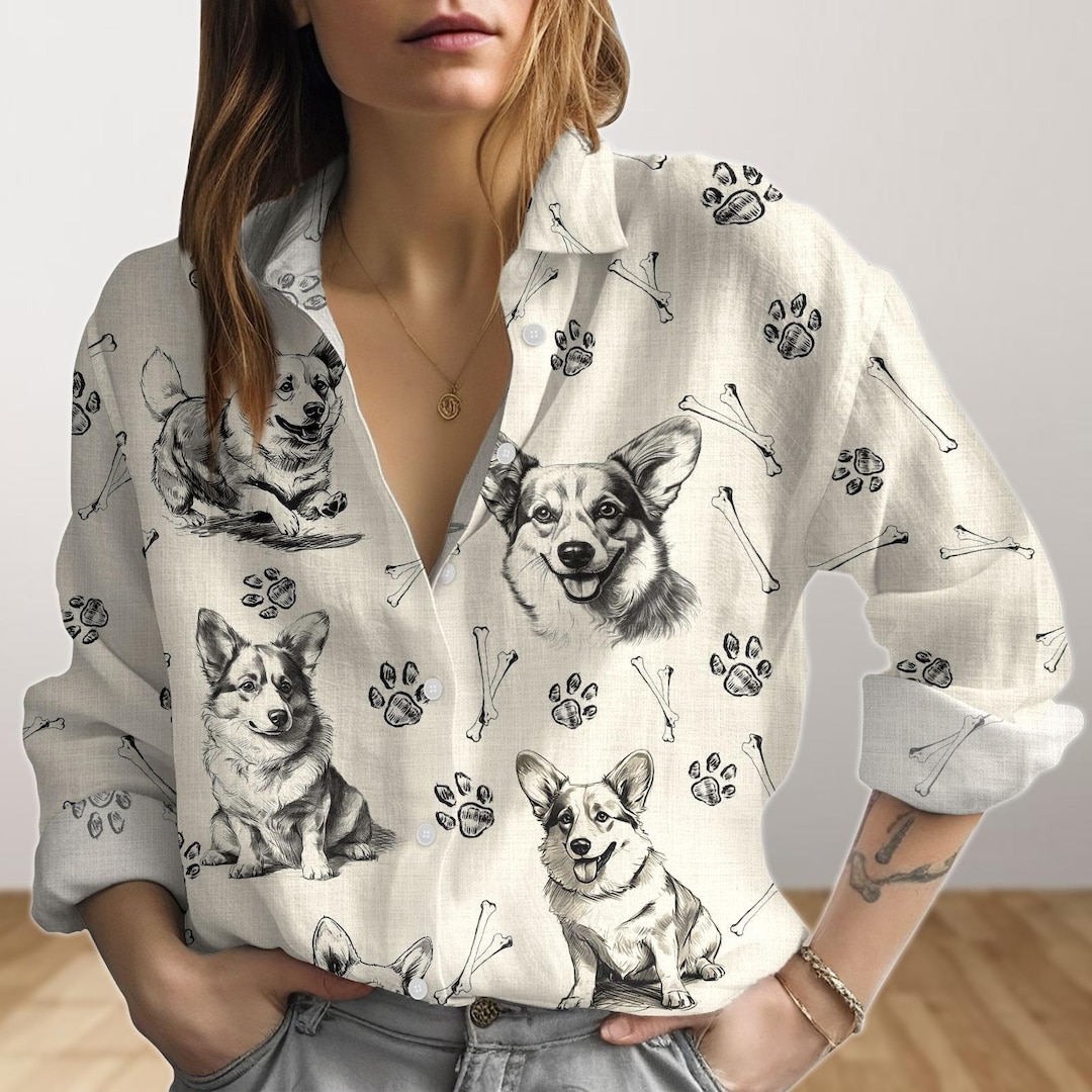 Vintage Corgi Blouses Shirt, Corgi Dog Shirt, Dog Mom Women Blouse ...