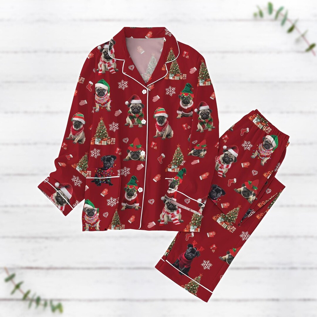Christmas Pug Pajamas Set, Dog Christmas Lights Shirt, Pet Lover ...