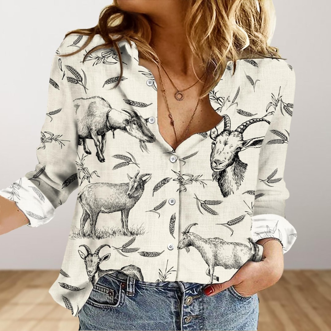 Goat Blouses Shirt, Goat Lover Women Blouses, Cute Goats Long Sleeve ...