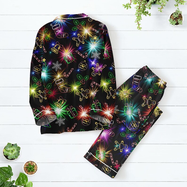 Christmas Bright Neon Lighting Pajamas Set, Gingerbread Bear Holiday ...