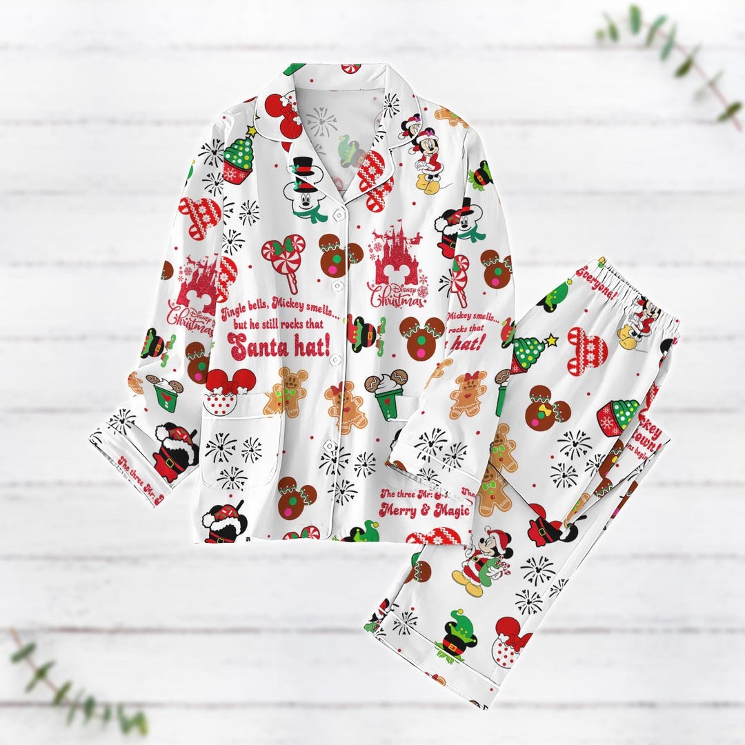 Disney Christmas Pajamas Set, Mickey Santa Hat Womens Pajamas ...