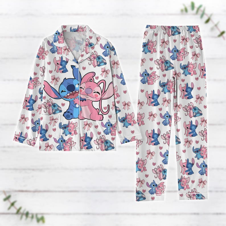 Stitch and Angel Pajamas Set, Disney Xo Xo Holiday Pajamas, Valentines ...