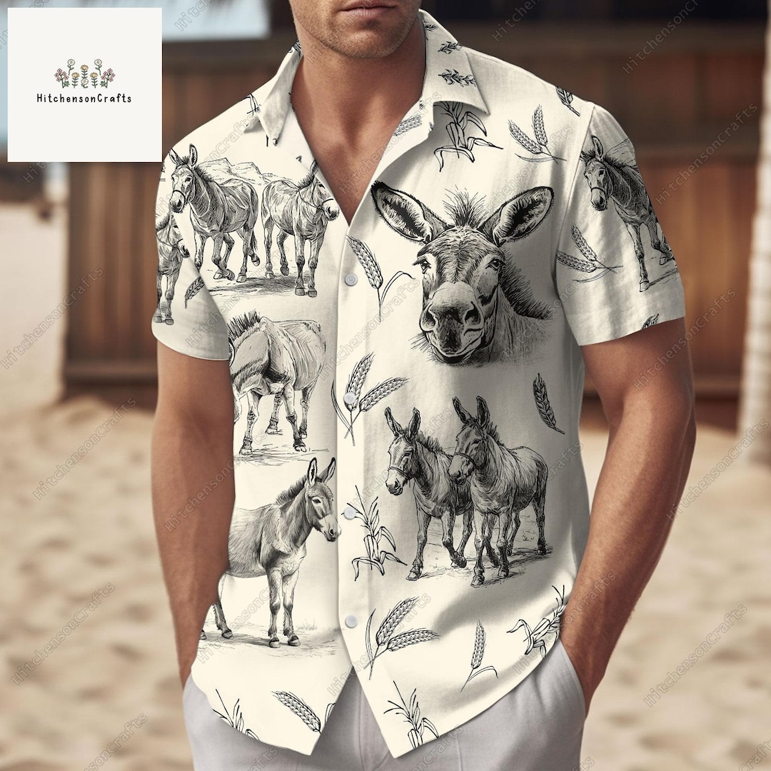 Donkey Button Shirt, Donkey Hawaiian Shirt, Cute Donkey Shirt, Funny ...