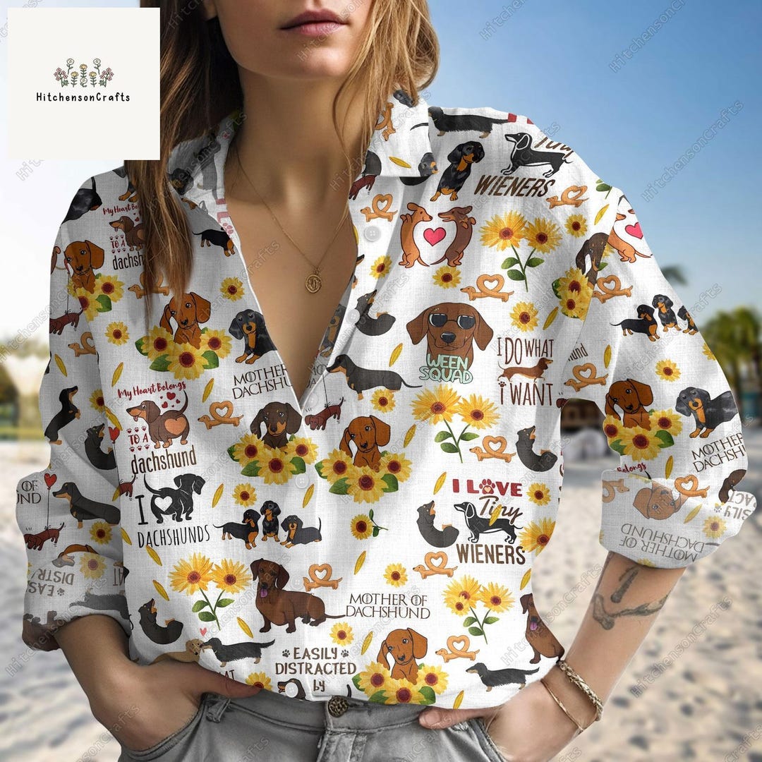 Dachshund Linen Shirt, Dachshund Button Down Shirt, Dachshund Women ...