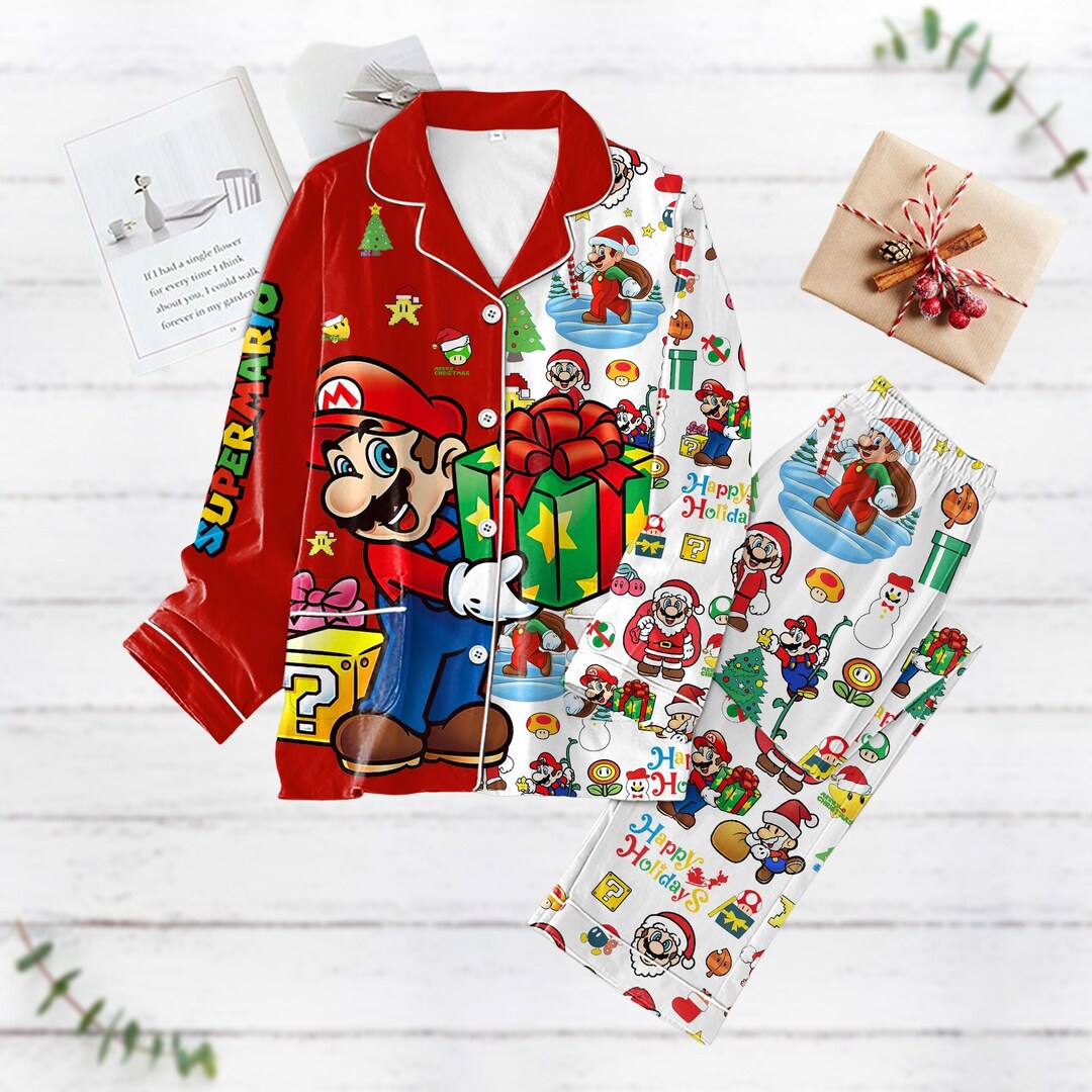 Christmas Super Mario Pajamas Set, Mario Video Game Xmas Pajamas ...