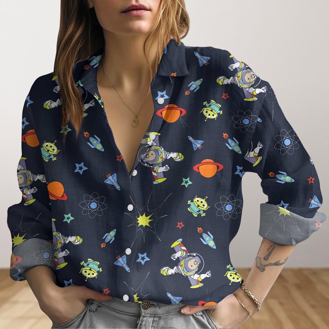 Buzz Lightyear Women Blouse, Toy Story Alien Button up Shirt, Disney ...