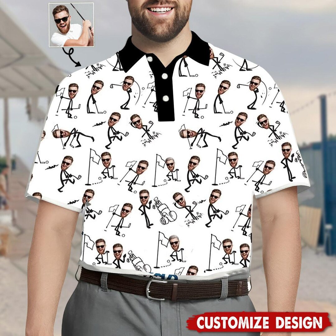 Custom Face Dad Polo Shirt, Daddy Golf Shirt, Men's Polo Shirt, Funny ...