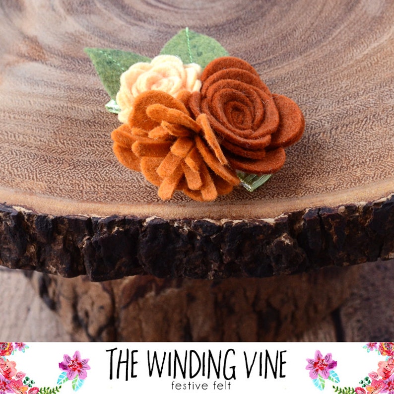 Felt Flower Hair Clip, Orange Rust Floral Barrette, Handmade Hair ...