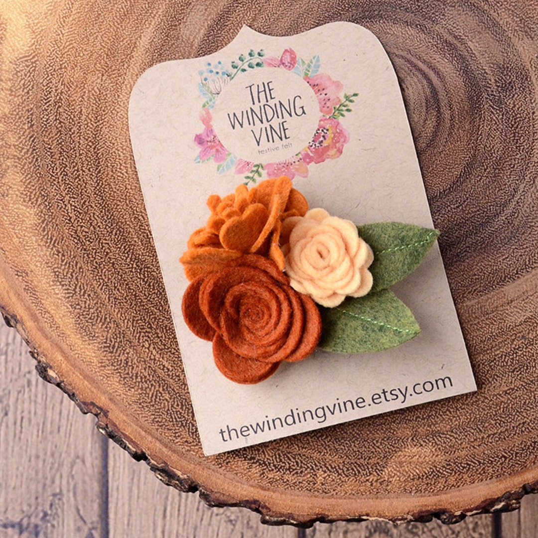 Felt Flower Hair Clip, Orange Rust Floral Barrette, Handmade Hair ...