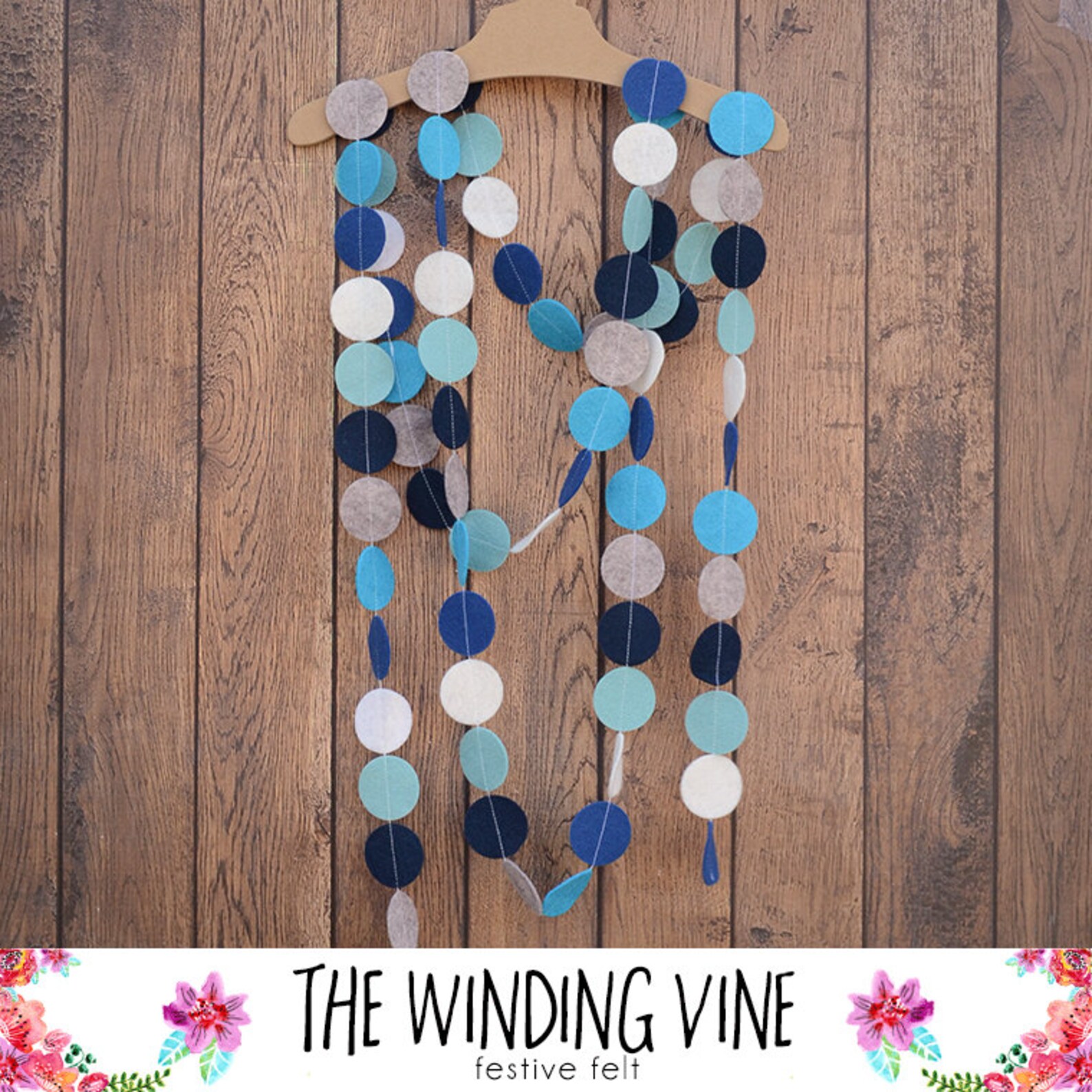 Navy/blue/gray/white/aqua Felt Circle Garland, Home Decor, Party Decor ...