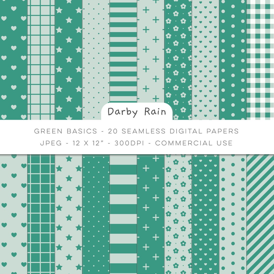 Green Basics Digital Paper Pattern Pack. Seamless 12 Patterns for ...