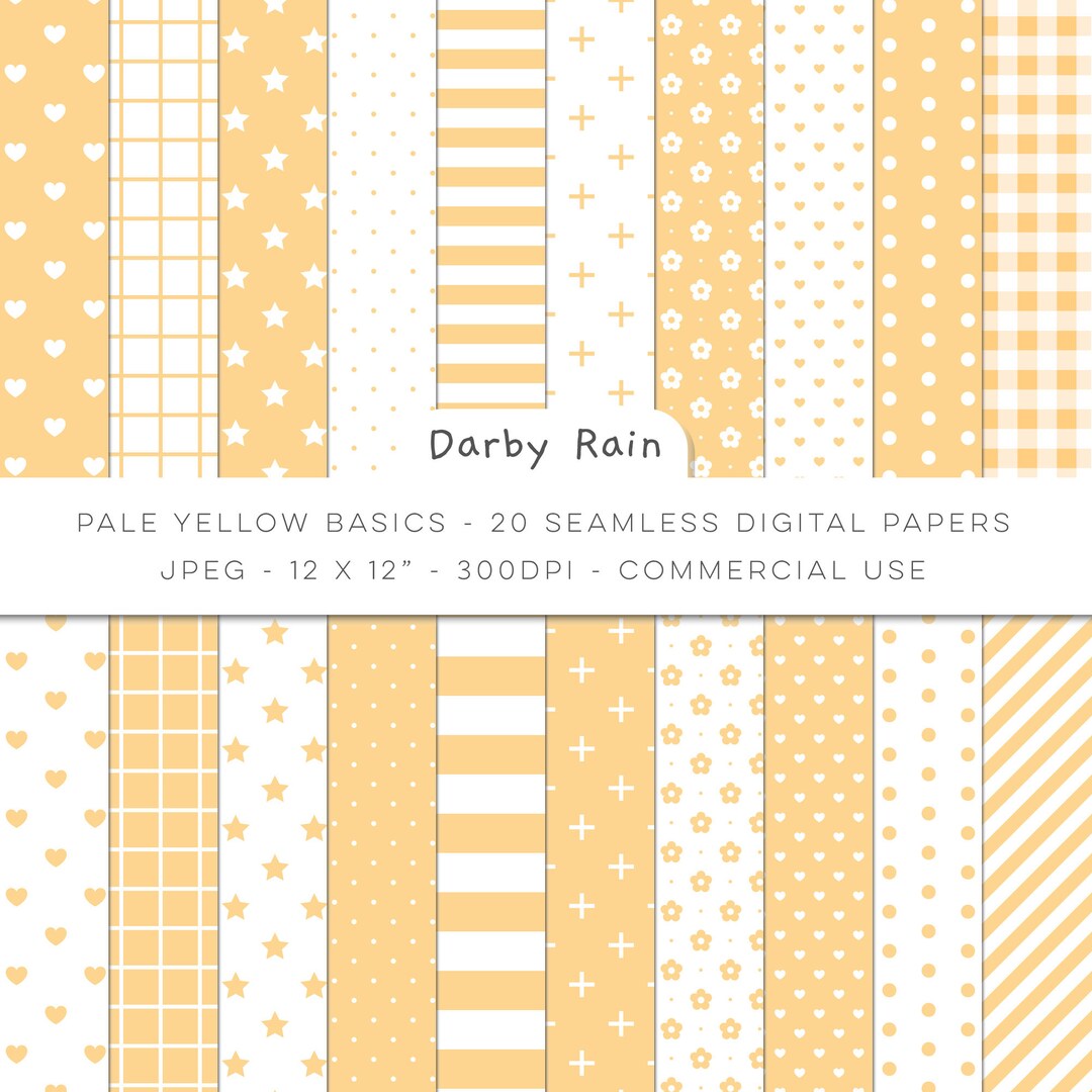 Pale Yellow Basics Digital Paper Pattern Pack. Seamless 12 Patterns for ...