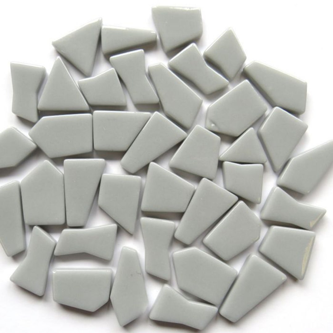 Light Gray Odd Cut Shaped Glass Mosaic Tile Pieces - 25 Tiles - Mixed ...