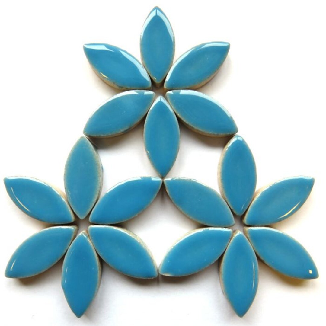 25 Tiles Thalo Blue Petals Ellipse Ceramic Mosaic Tile Pieces - 25 Mm X ...