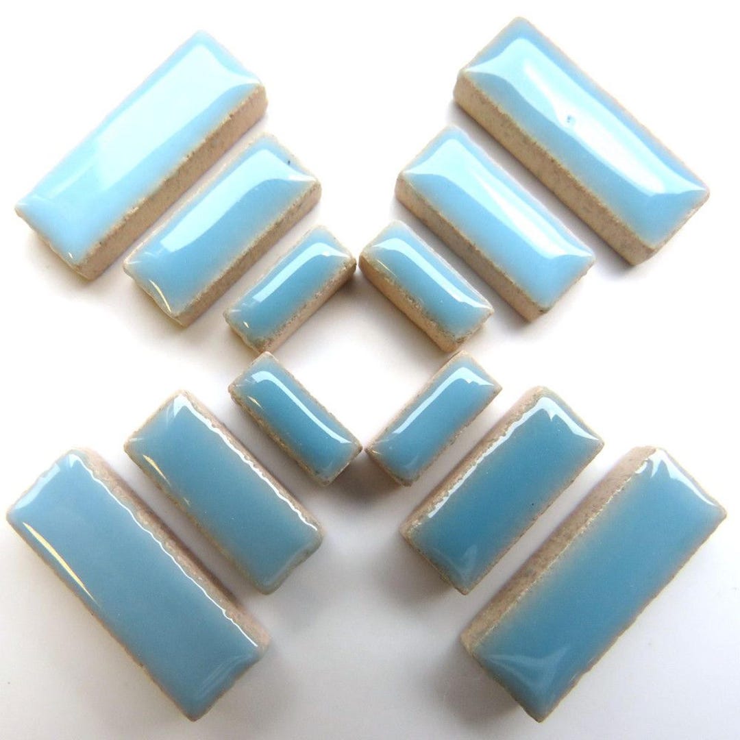 50 Tiles Ice Blue Ceramic Rectangles Mosaic Tile Pieces - Mixed Sizes ...