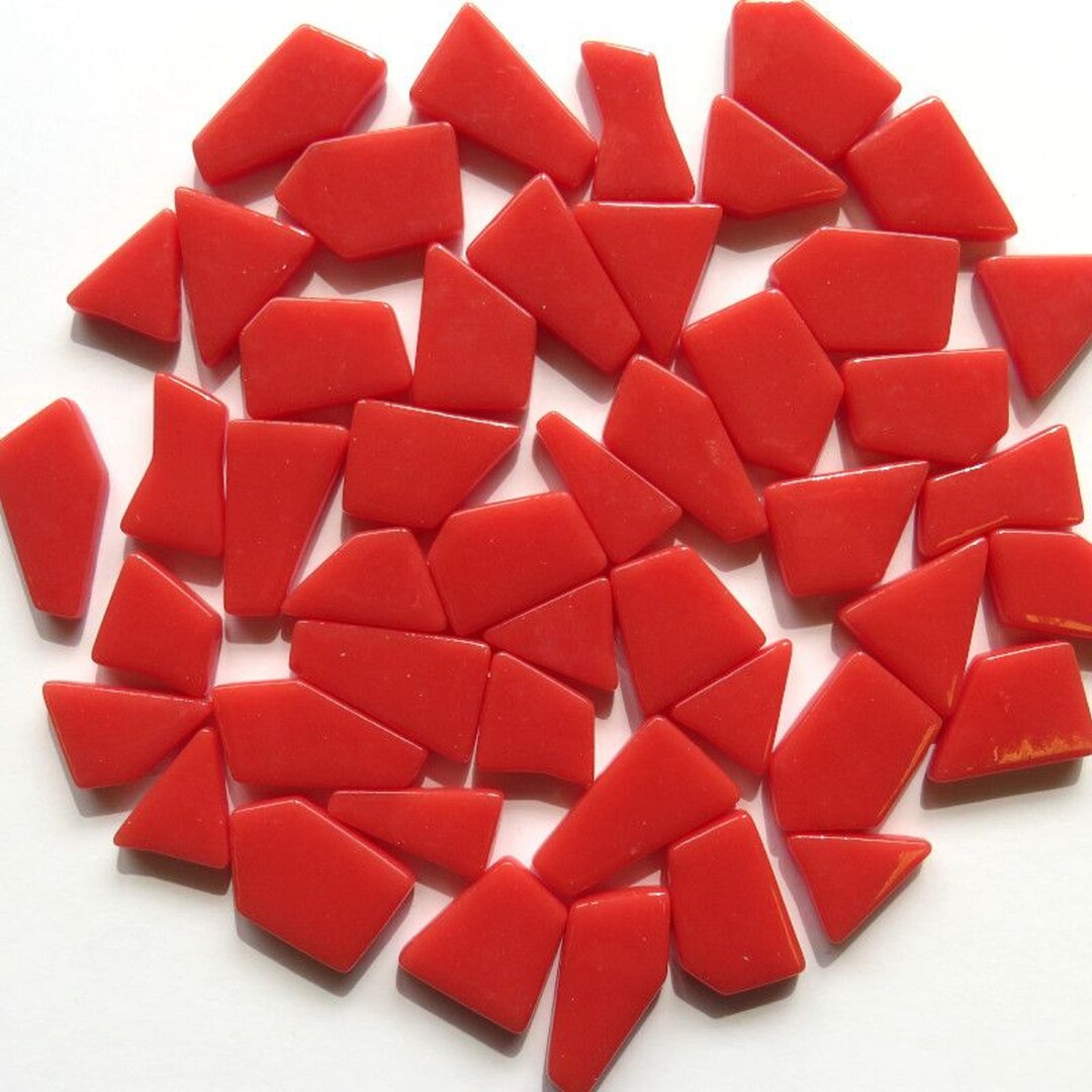 Watermelon Red Jigsaw Odd Cut Shaped Glass Mosaic Tile Pieces - 25 ...