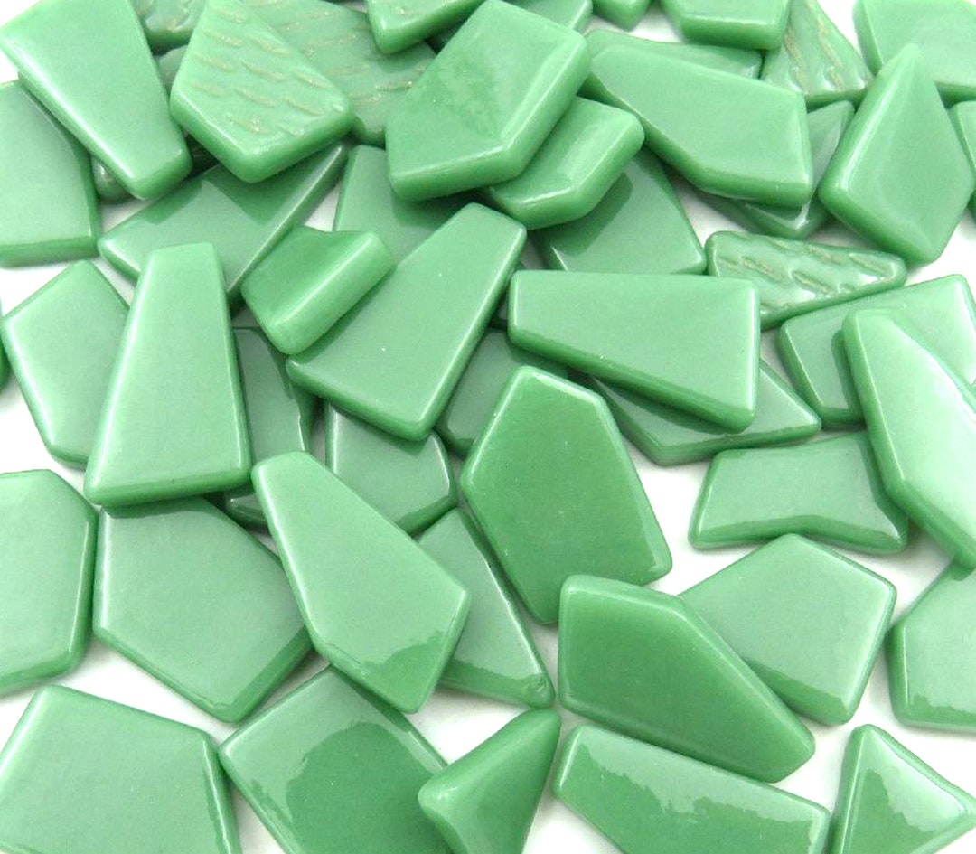 Medium Green Odd Cut Shaped Glass Mosaic Tile Pieces 25 Tiles Mixed ...