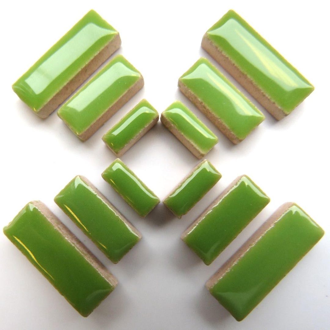 Kiwi Light Green Ceramic Rectangles Mosaic Tile Pieces - 50 Tiles ...